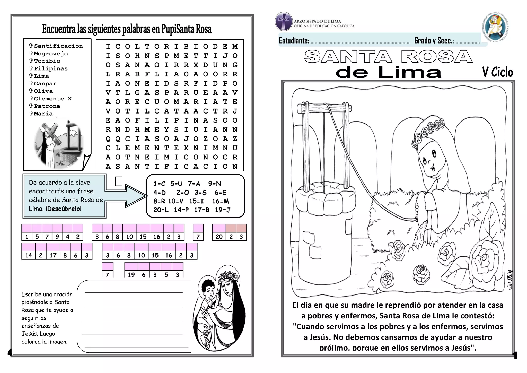 FICHA SANTA ROSA DE LIMA 5º Y 6º GRADO PRIMARIA | PPT