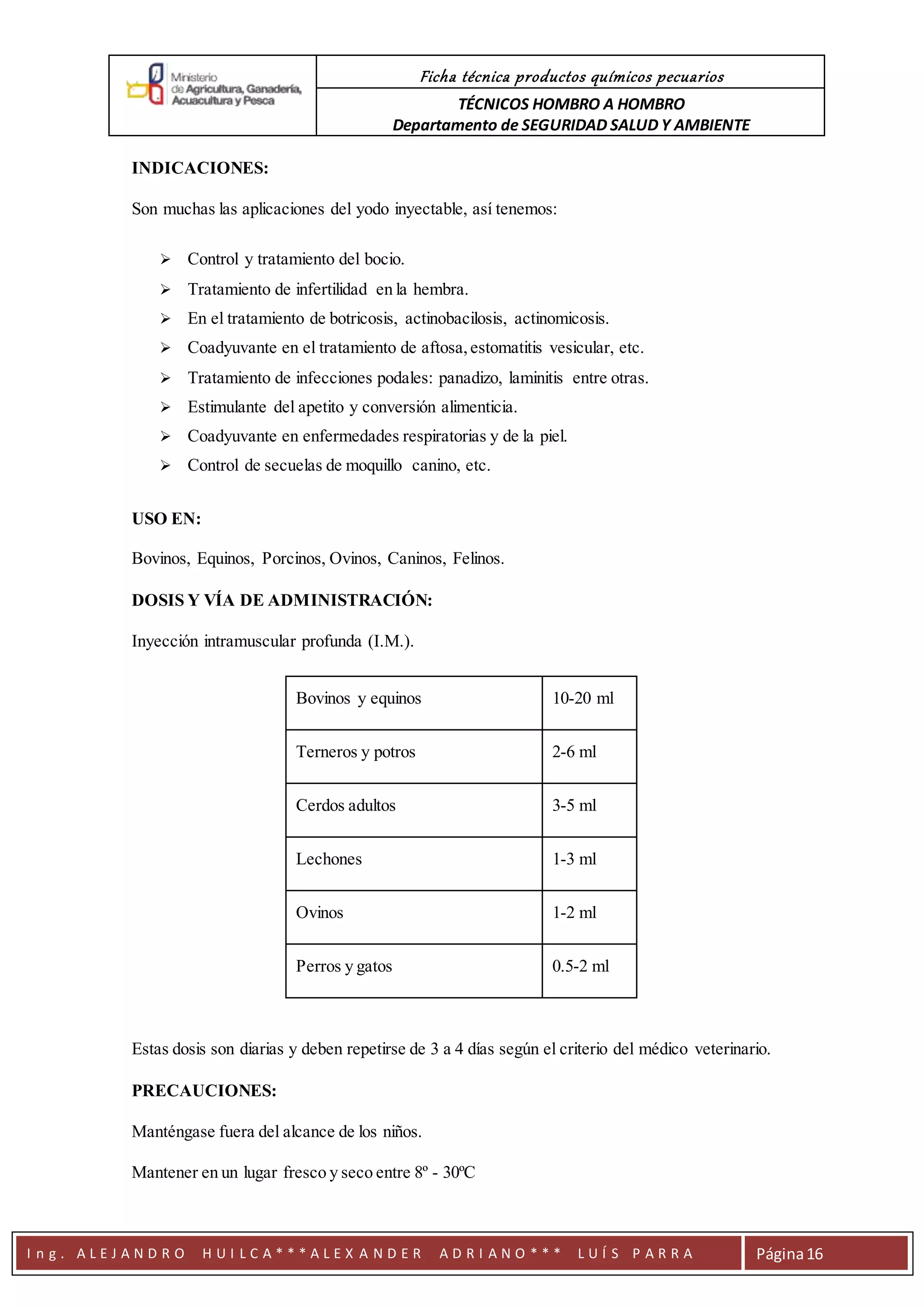 Ficha técnica productos quimicos pecuarios | PDF