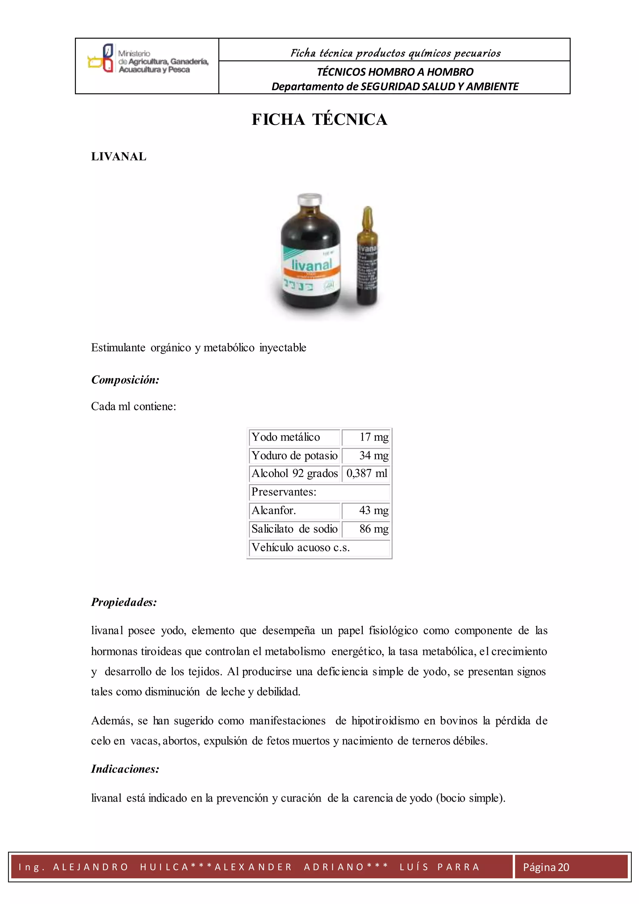 Ficha técnica productos quimicos pecuarios | PDF