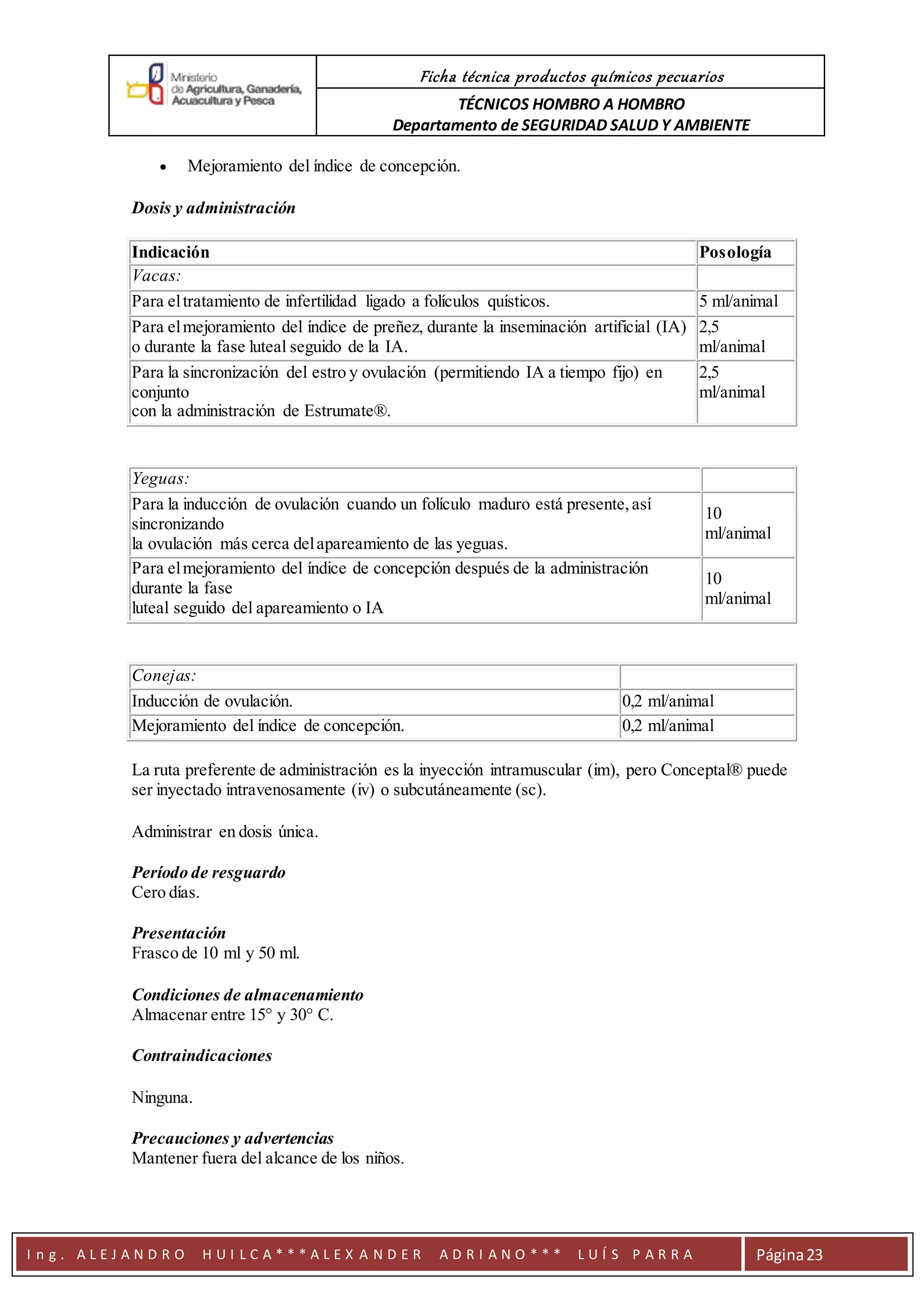 Ficha técnica productos quimicos pecuarios | PDF