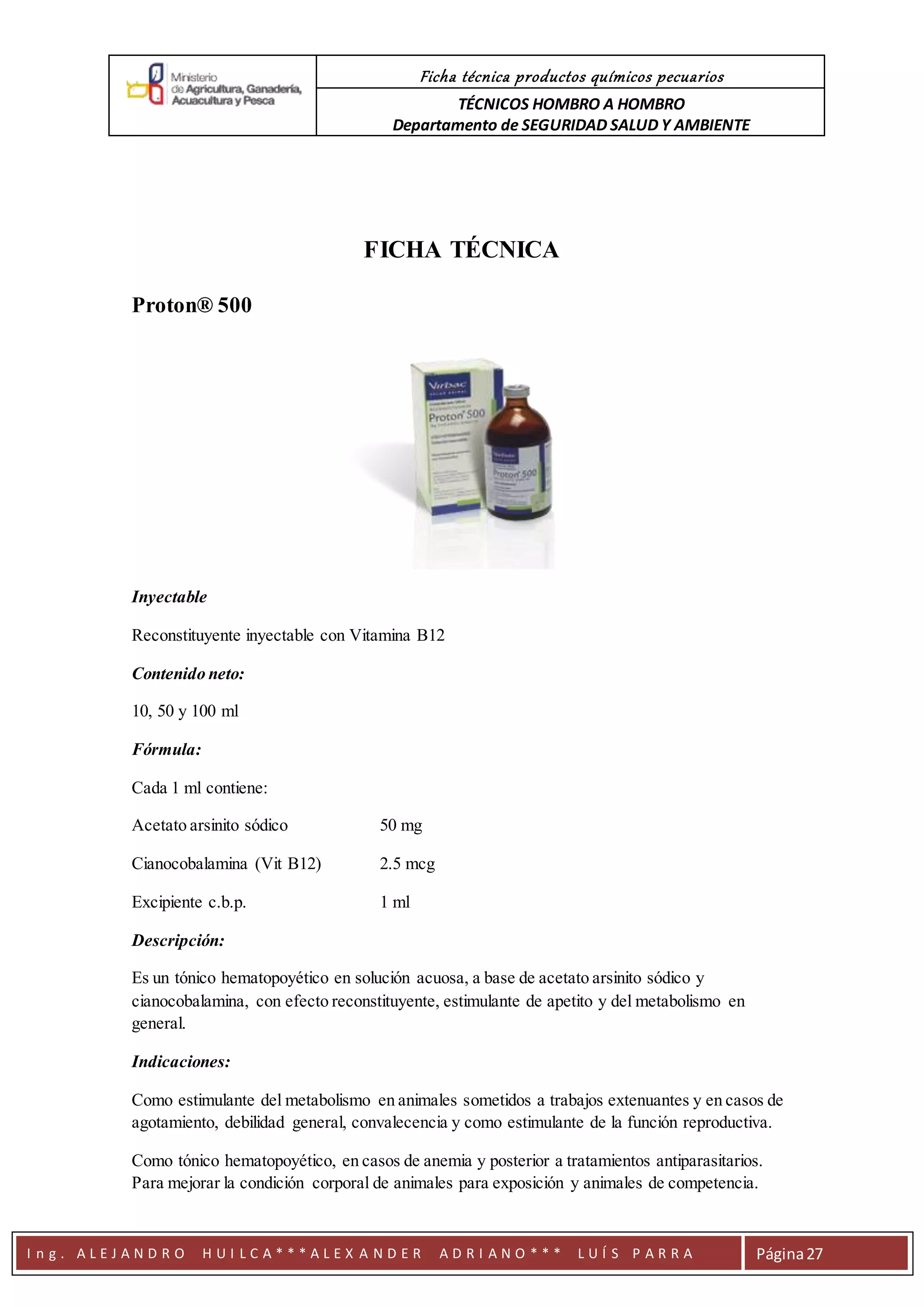 Ficha técnica productos quimicos pecuarios | PDF