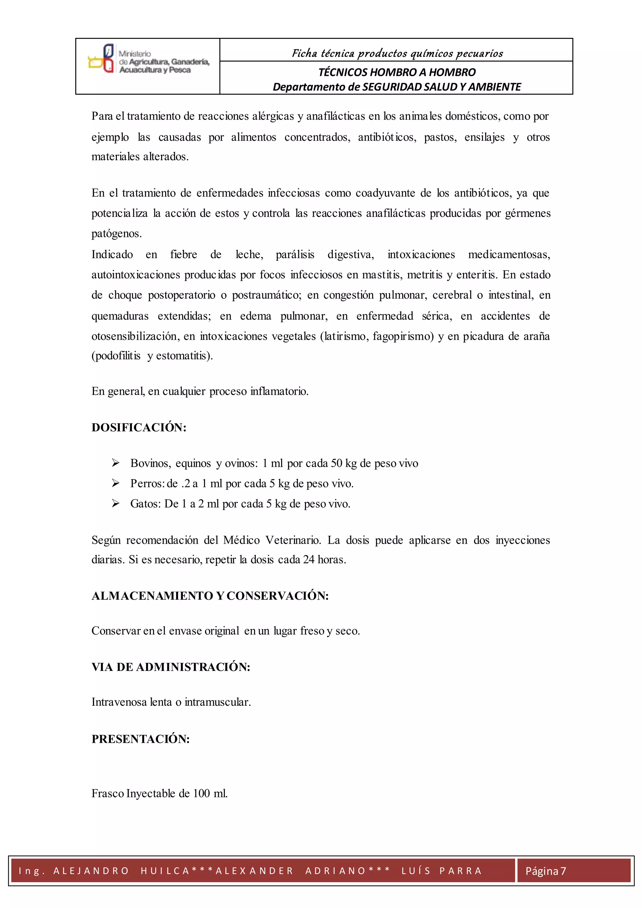 Ficha técnica productos quimicos pecuarios | PDF
