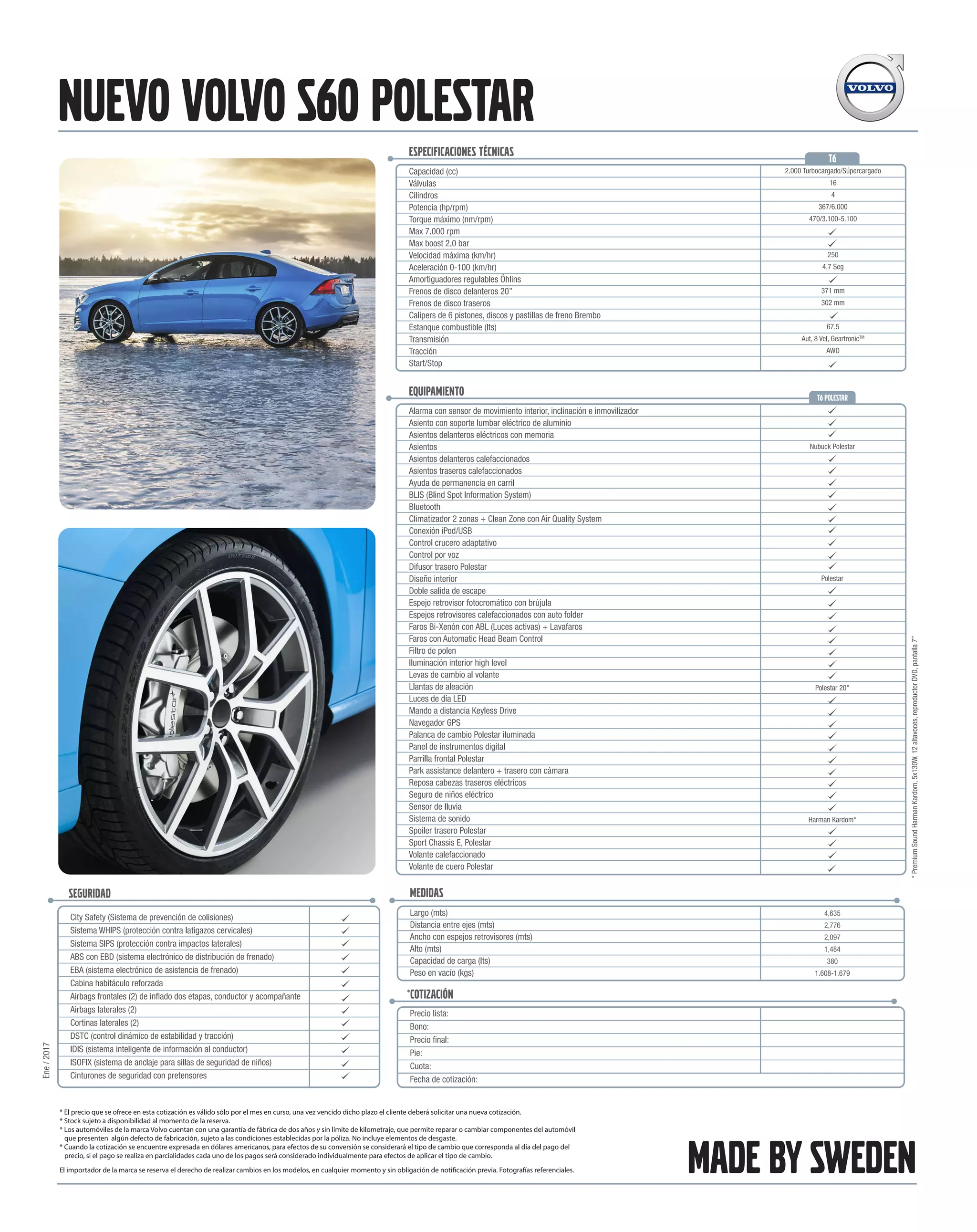 Ficha técnica Volvo S60 Polestar 2017 | PDF
