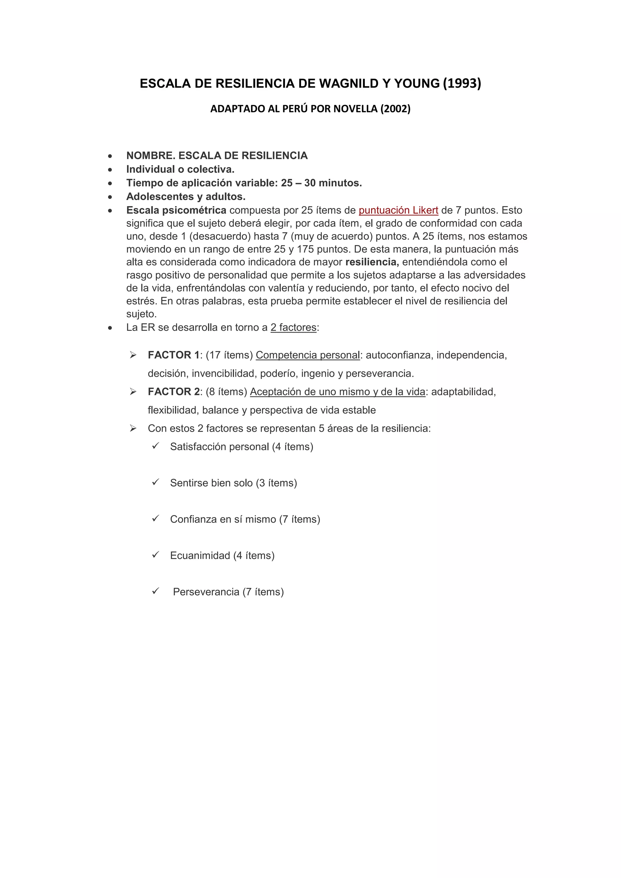 Ficha tecnica escala de resiliencia de wagnild y young | PDF