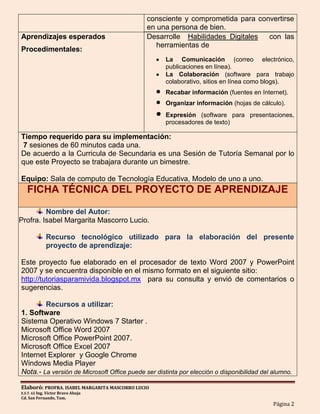 Ficha tecnica y ubicacion curricular de Mi Proyecto HDT | DOCX
