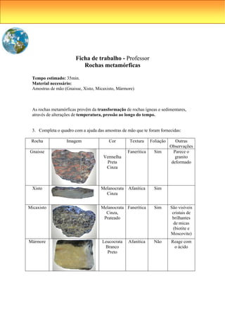 Ficha trab r.metamorficas | PDF