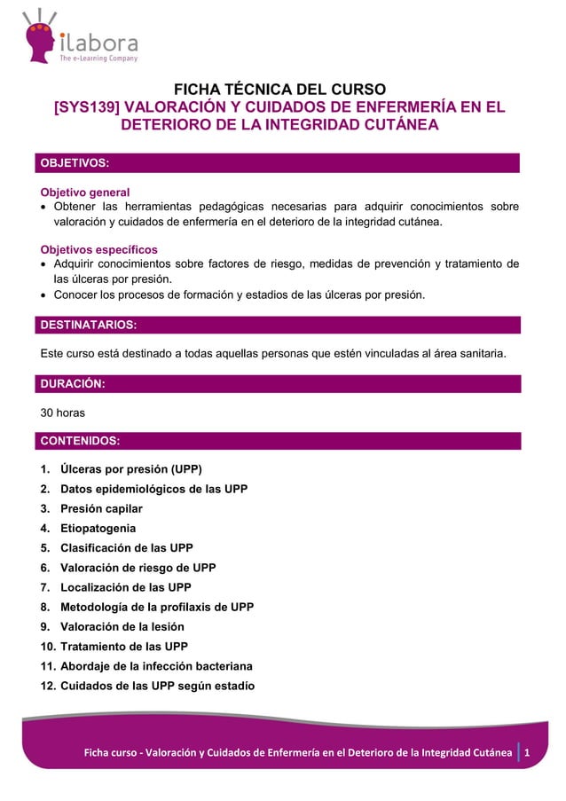 Curso online de valoracion y cuidados de enfermeria en el deterioro de la integridad cutanea ...