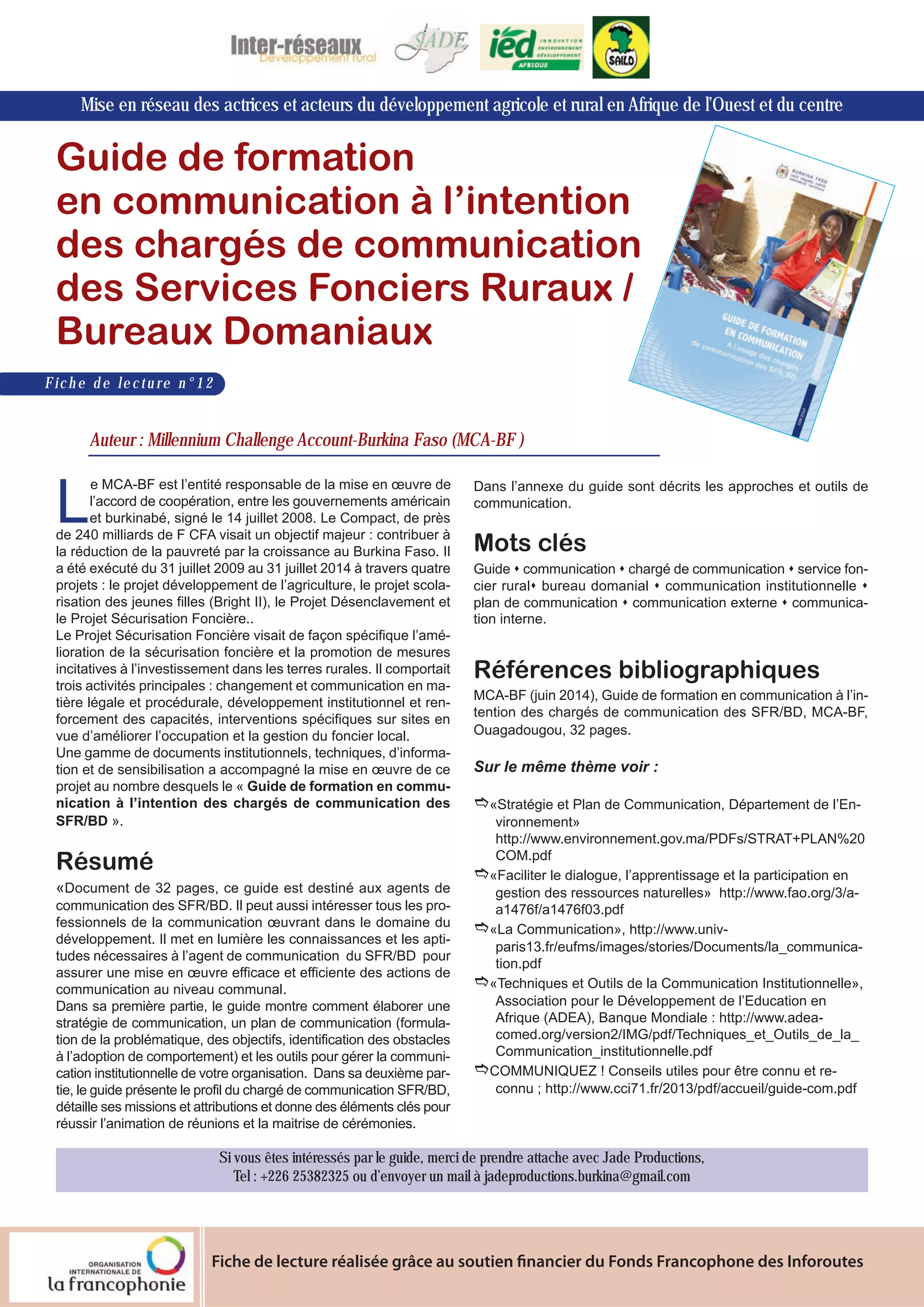 Guide de formation en communication à l’intention des chargés de communication des Services ...