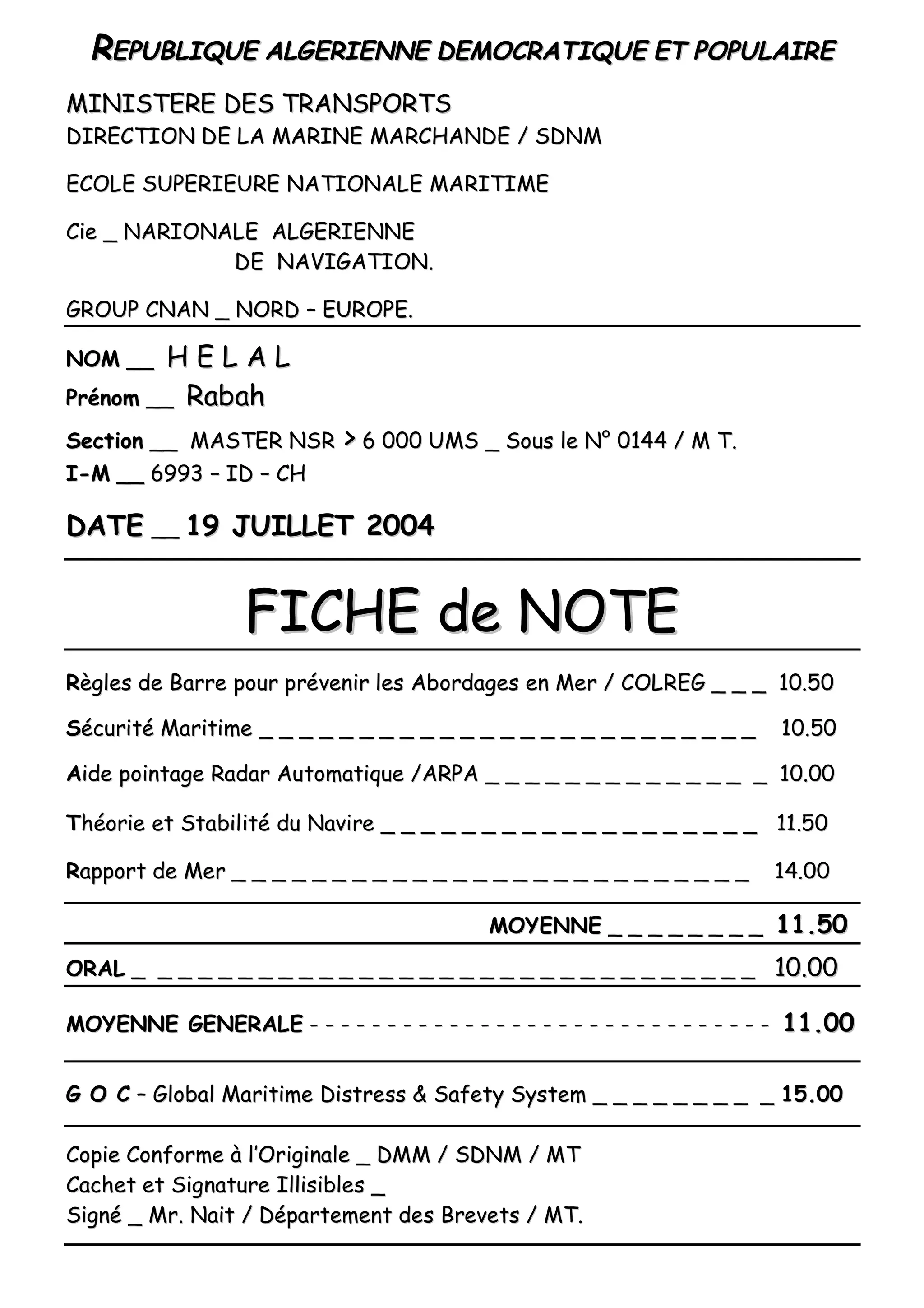 Fiche de note master | PDF