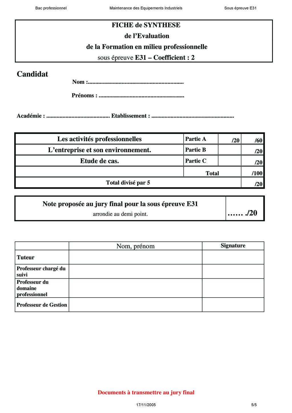 Fiche D'éValuation E31 Version Officielle