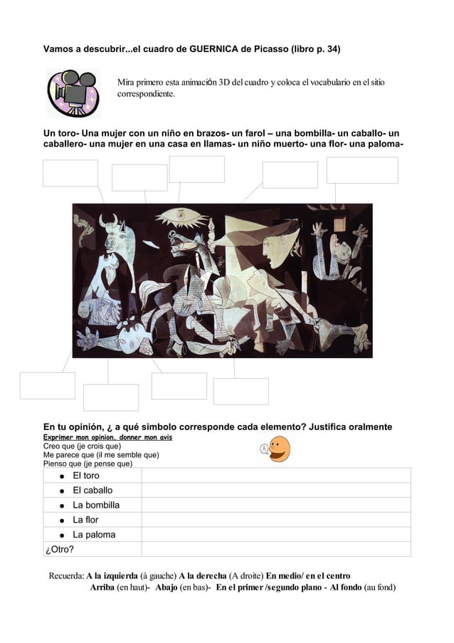 Fiche élève pasado guernica picasso a2 | PDF