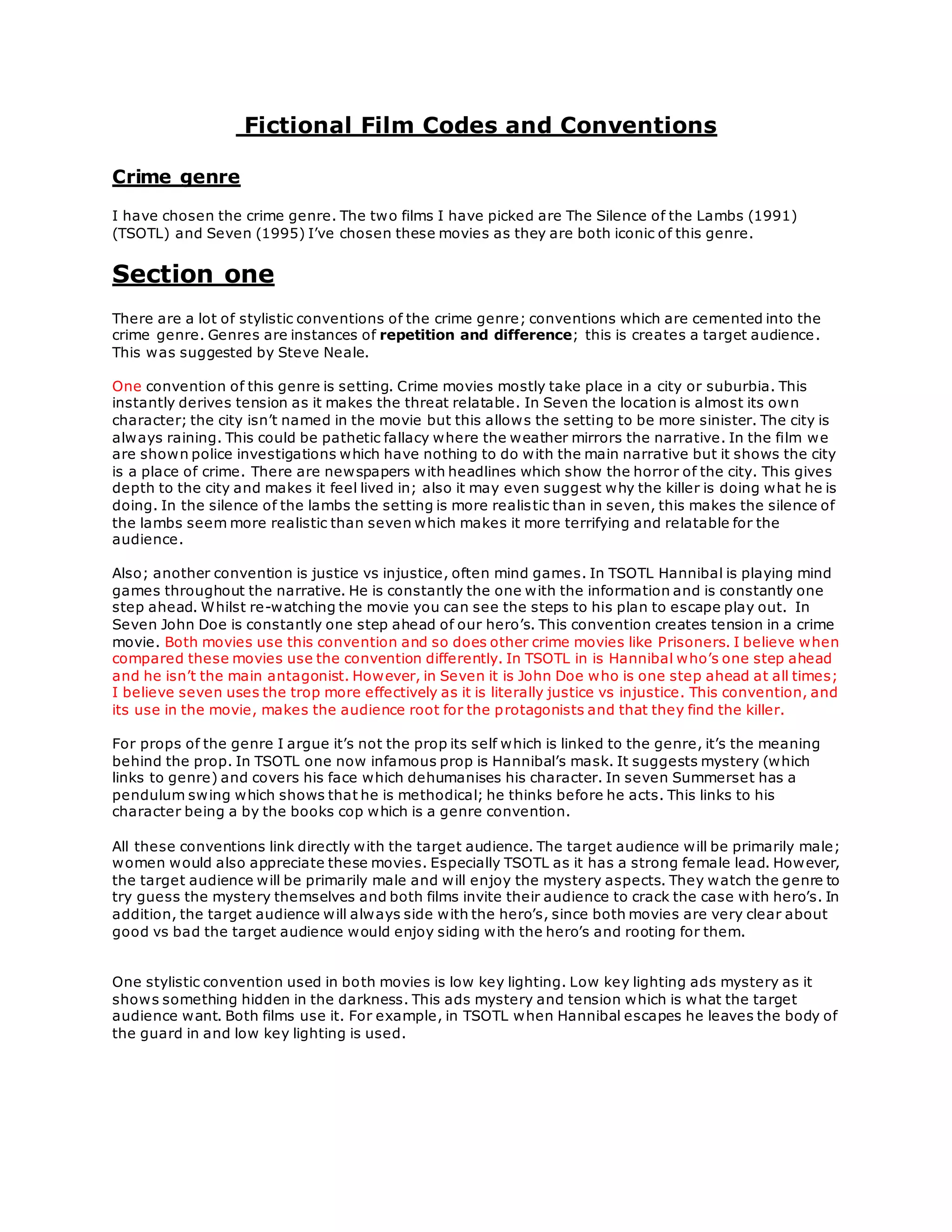 Fictional film codes and conventions | DOCX | True Crime | Genres