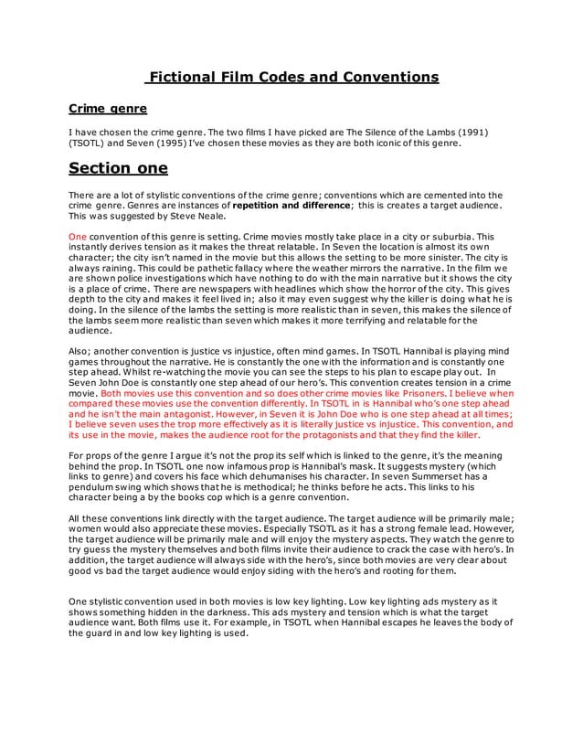 Fictional film codes and conventions | DOCX | True Crime | Genres