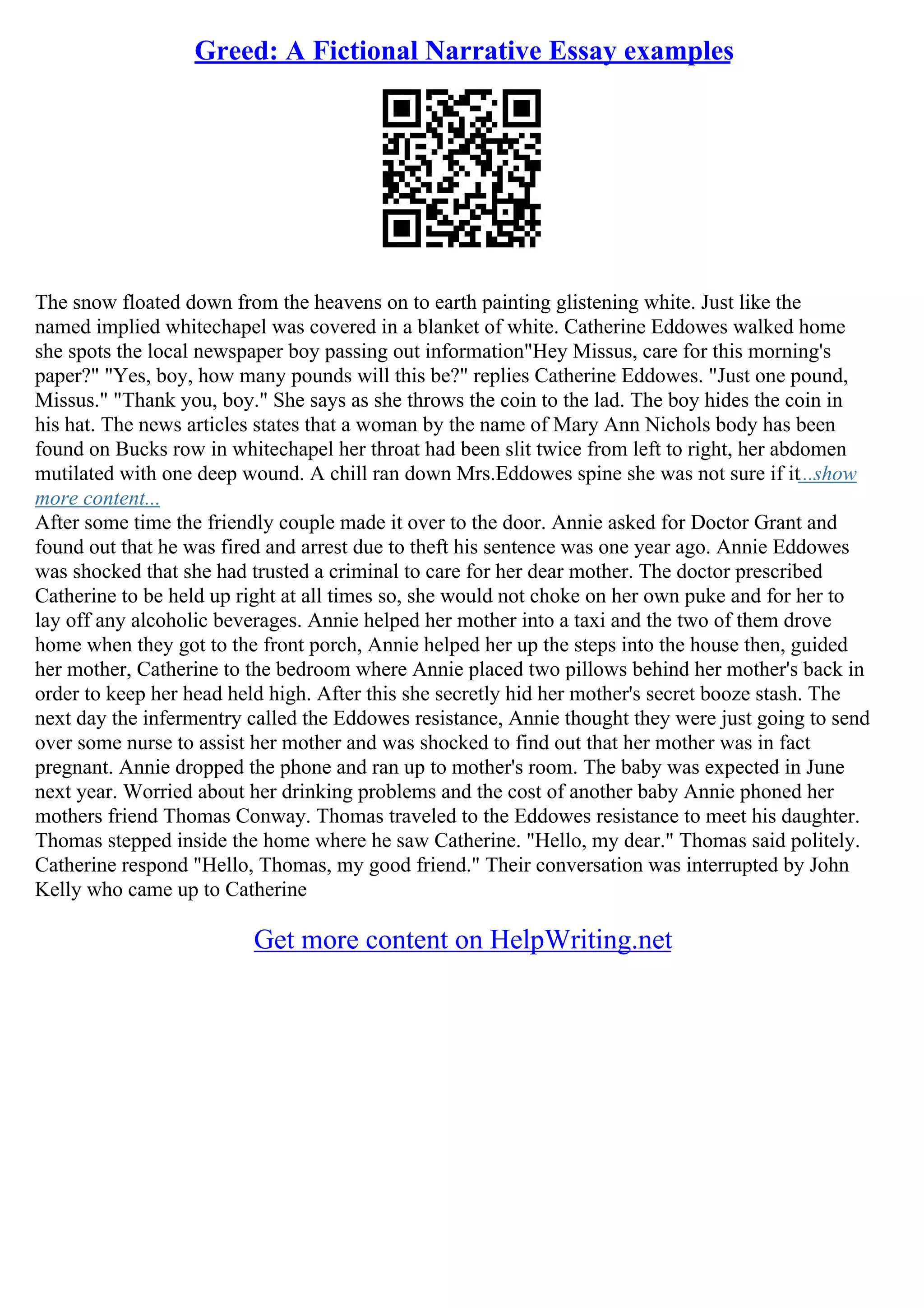 Fictional Narrative Essay Examples | PDF