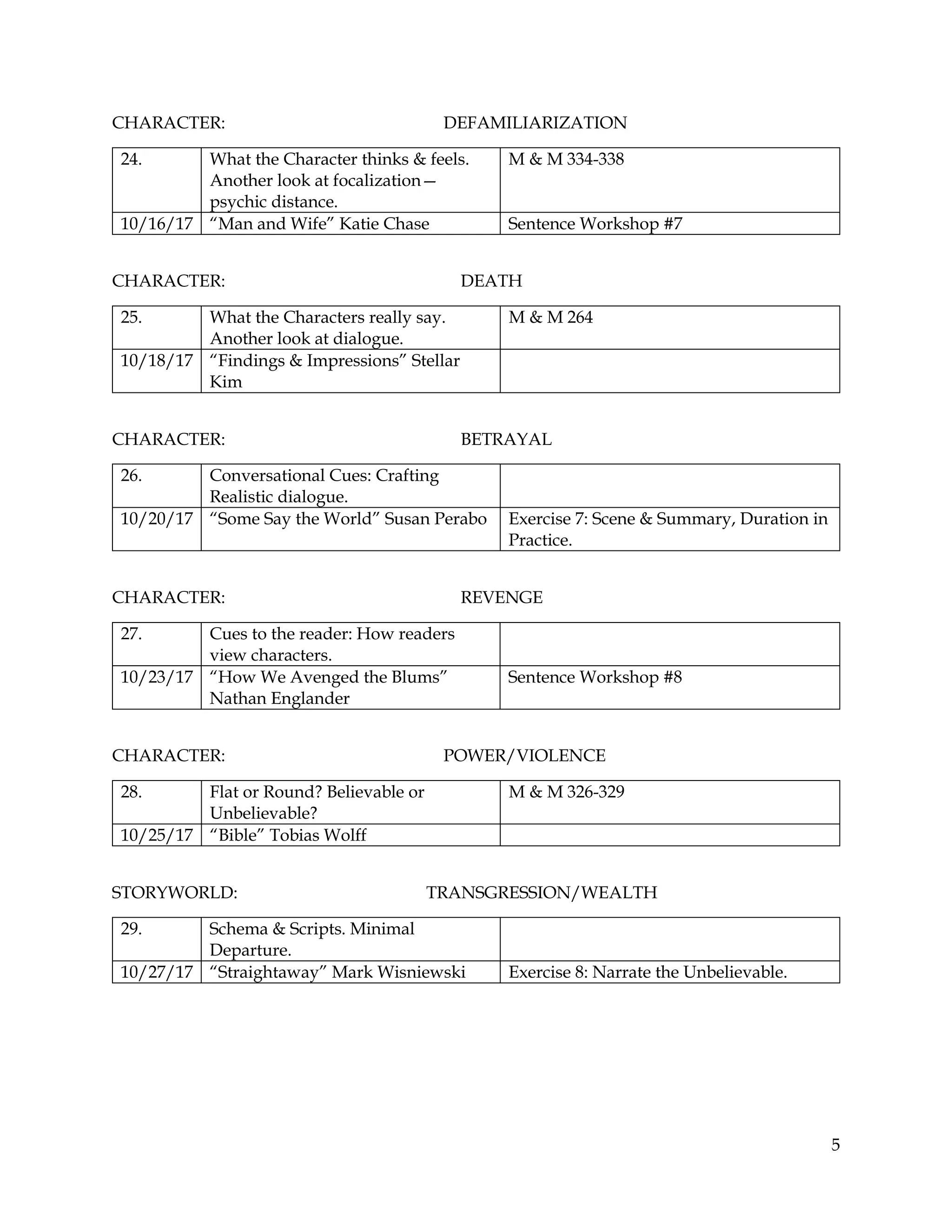 Fiction class 292 course schedule | PDF