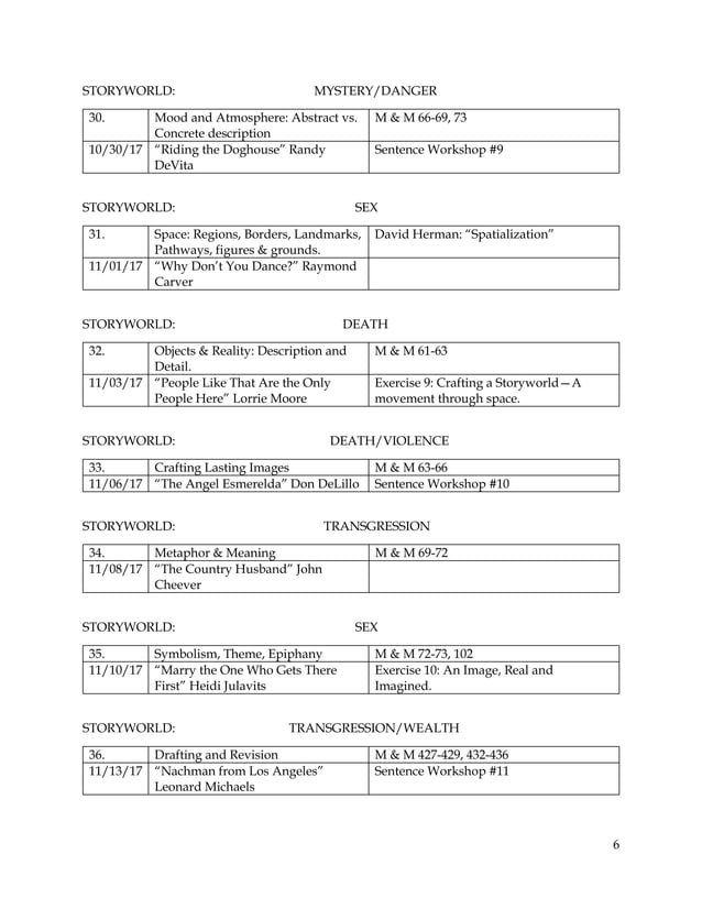 Fiction class 292 course schedule | PDF