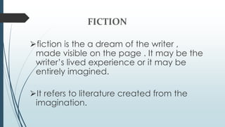 FICTION CREATIVE WRITING FICTION CREATIVE WRITING.pptx | Genres