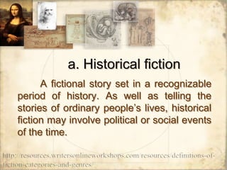 Definition, elements, genres, and types of fiction | PPTX