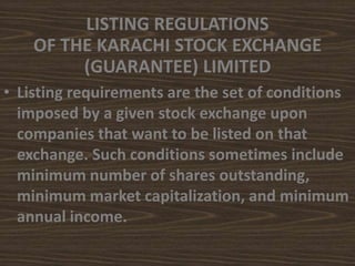 Karachi Stock Exchange (Fida Baloch) | PPTX