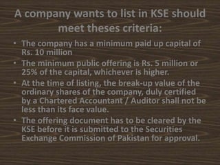 Karachi Stock Exchange (Fida Baloch) | PPTX