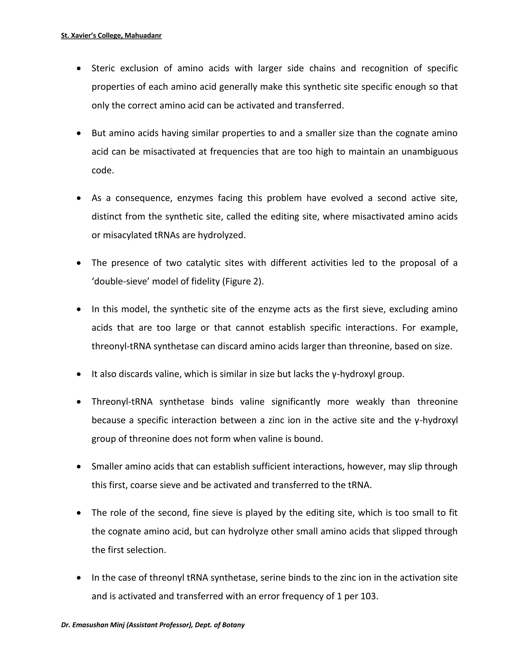 Fidelity in protein synthesis | PDF