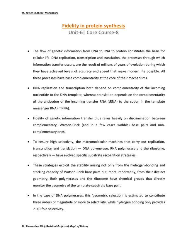 Fidelity in protein synthesis | PDF | Programming Languages | Computing