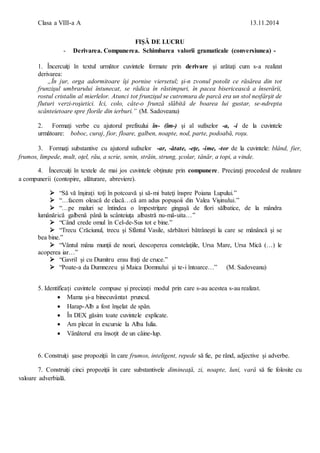 Fișă de lucru - Cls. a VIII-a | DOCX