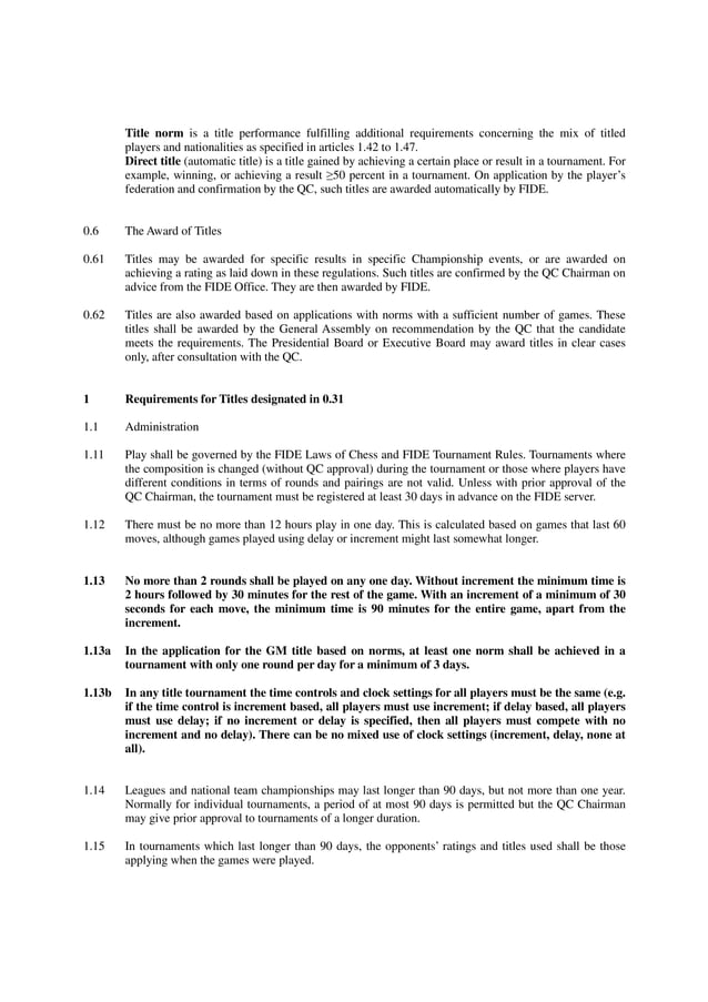 FIDE Title Regulations | PDF
