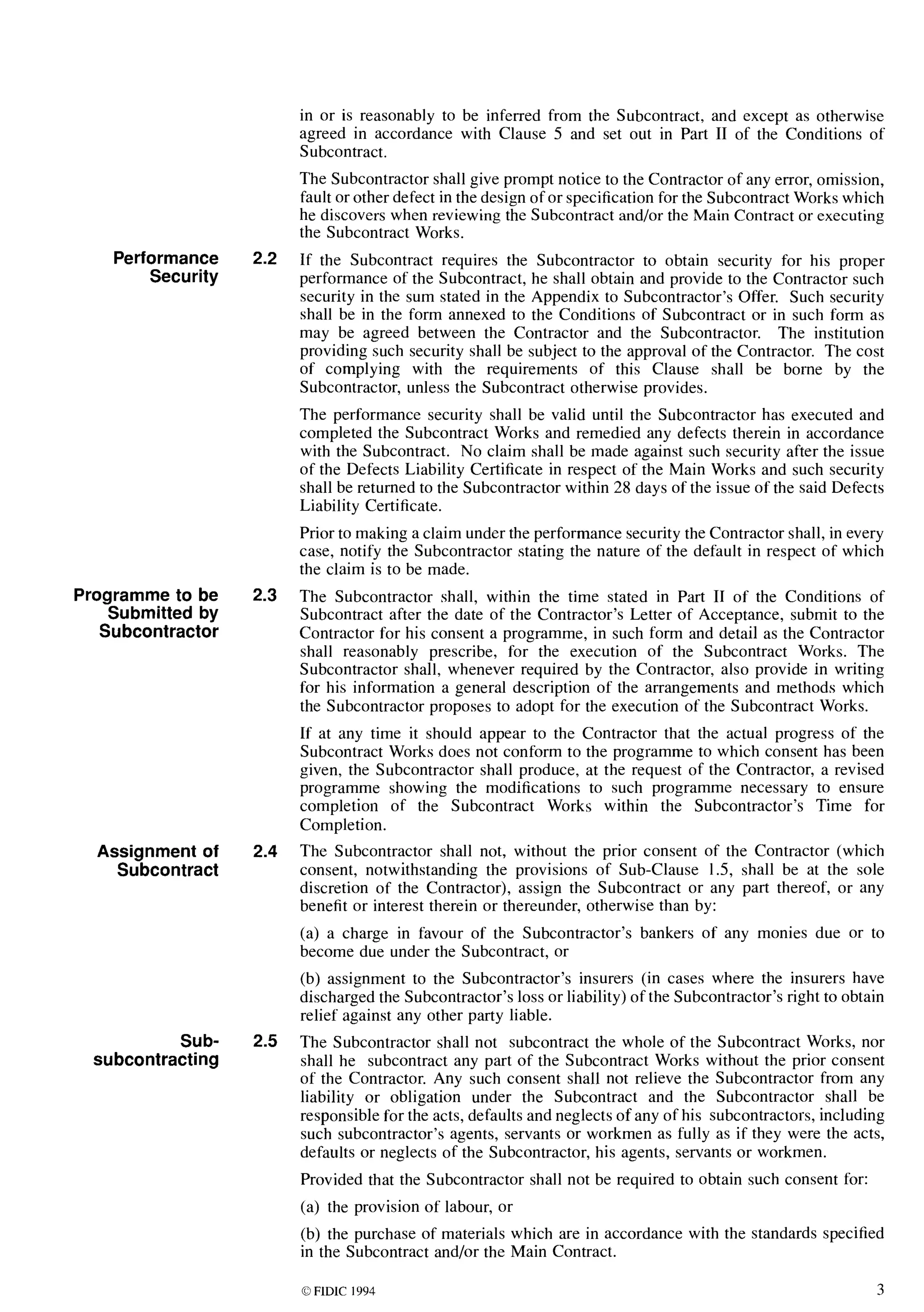 Fidic conditions of subcontract agreement | PDF
