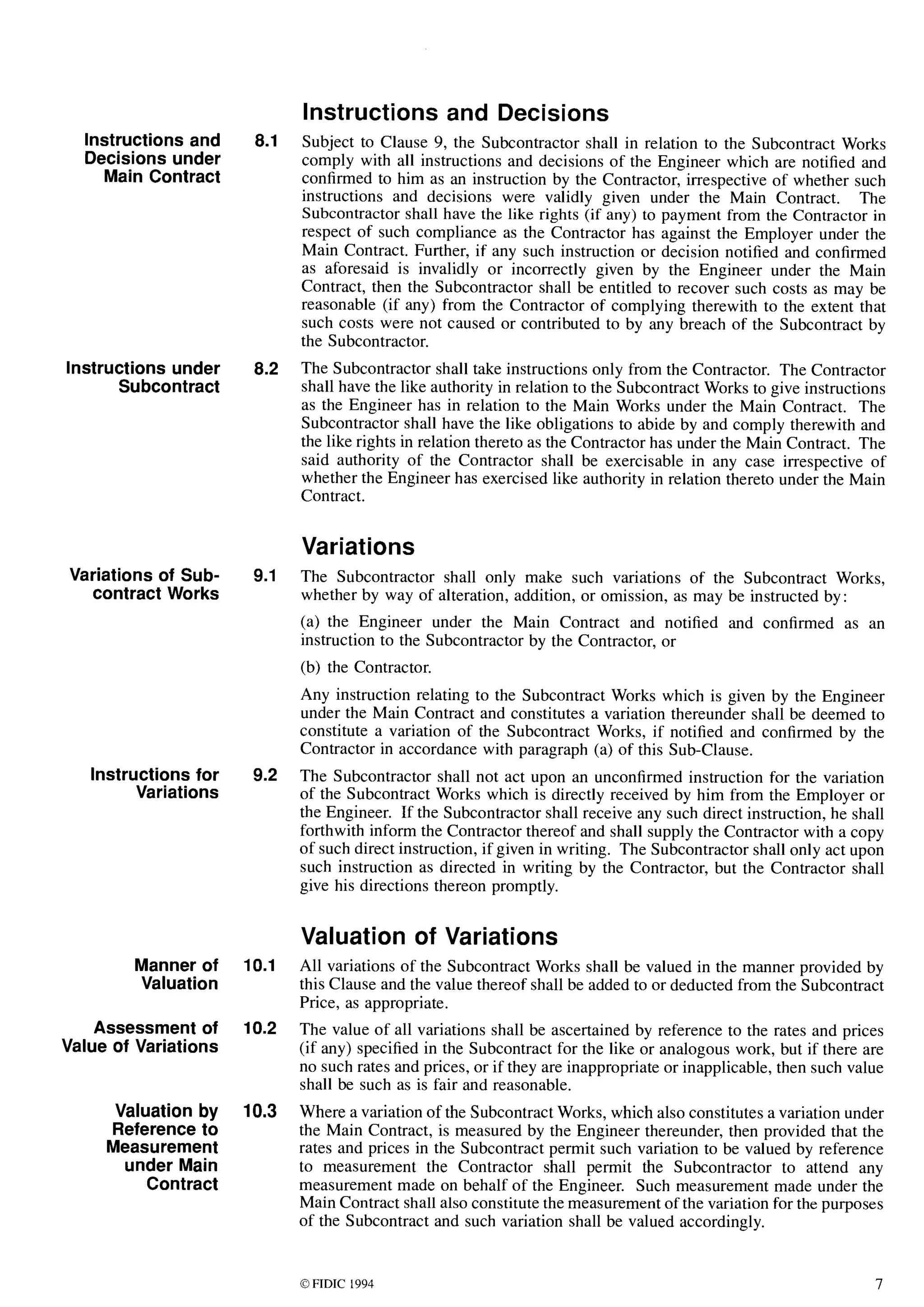 Fidic conditions of subcontract agreement | PDF
