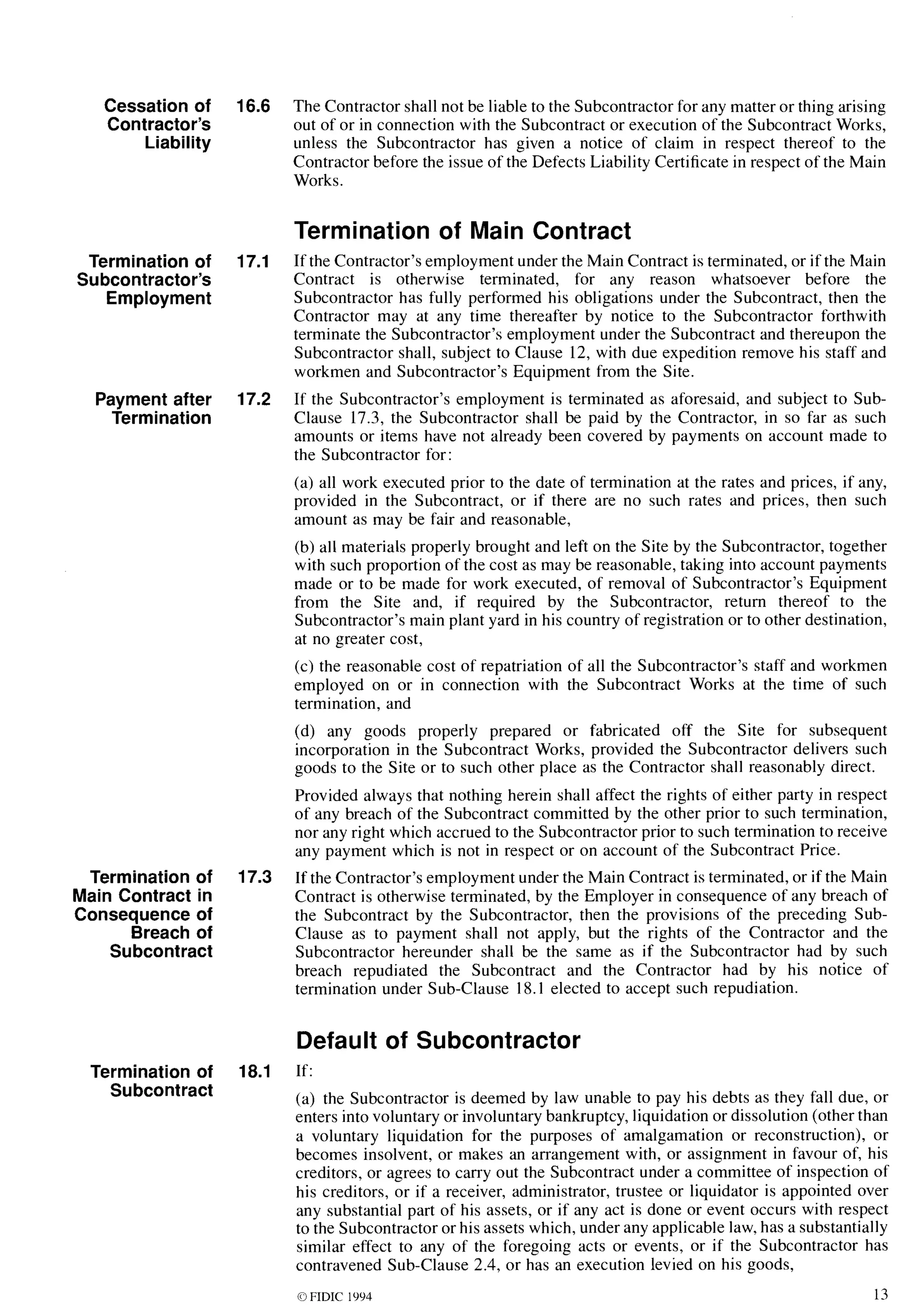 Fidic conditions of subcontract agreement | PDF