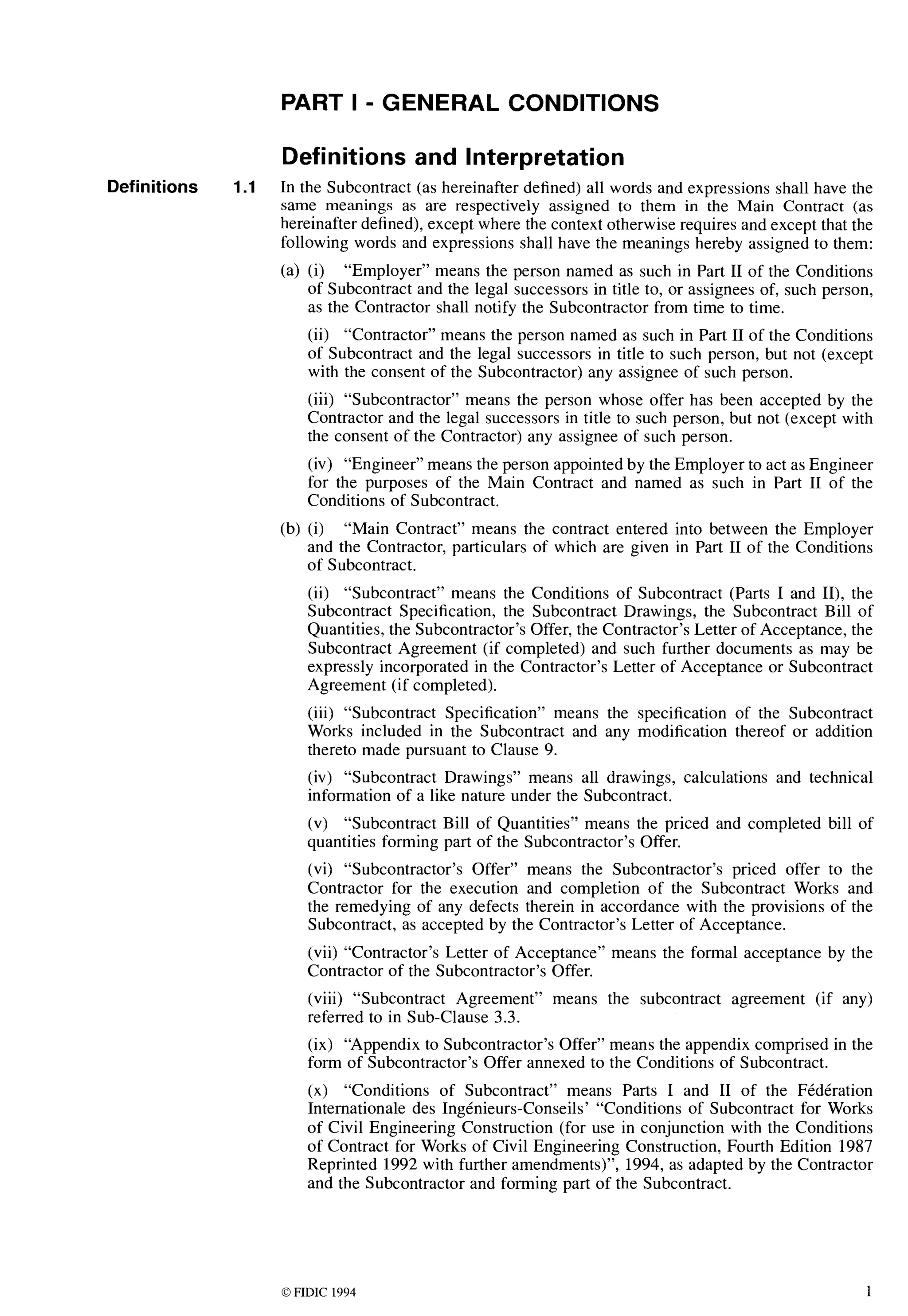 Fidic conditions of subcontract agreement | PDF