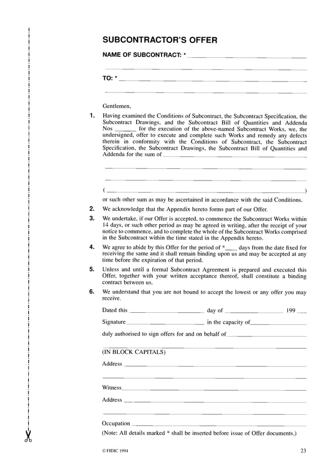 Fidic conditions of subcontract agreement | PDF