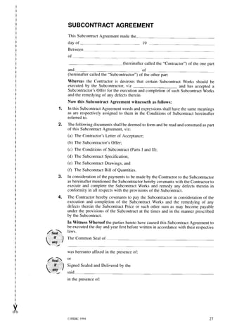Fidic conditions of subcontract agreement | PDF
