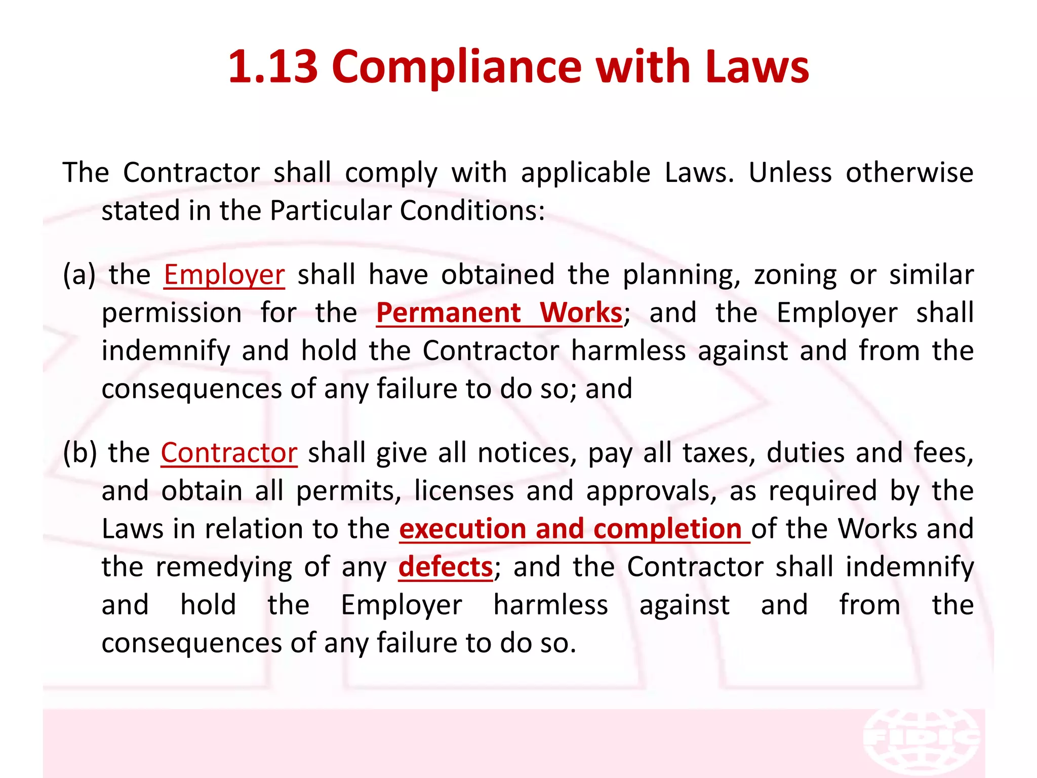 Fidic conditions of contract presentation | PPTX
