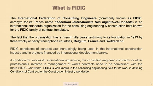 #FIDIC Understanding Basics# By SN Panigrahi | PPTX