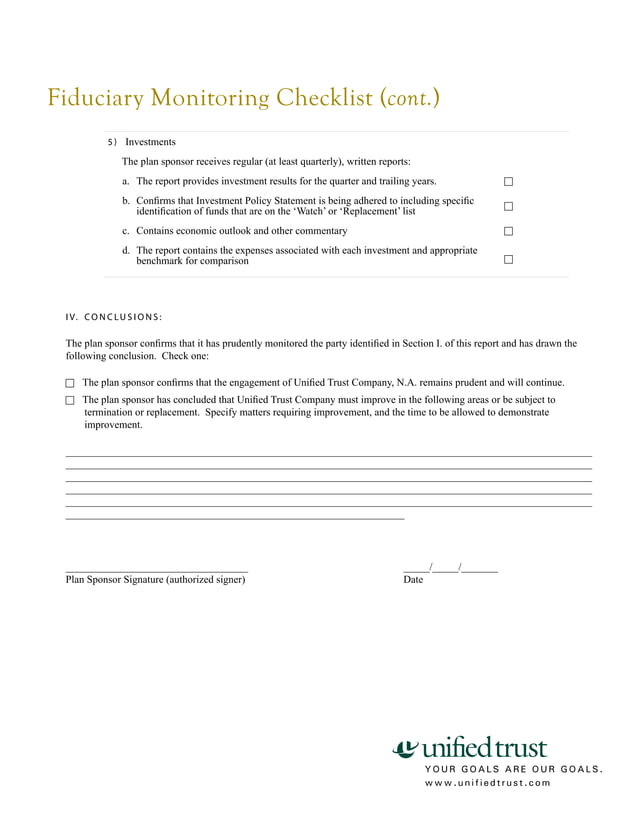 Fiduciary Monitoring Checklist | PDF
