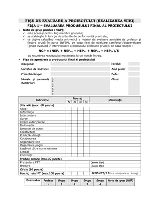 Fişe de evaluare a proiectului | PDF