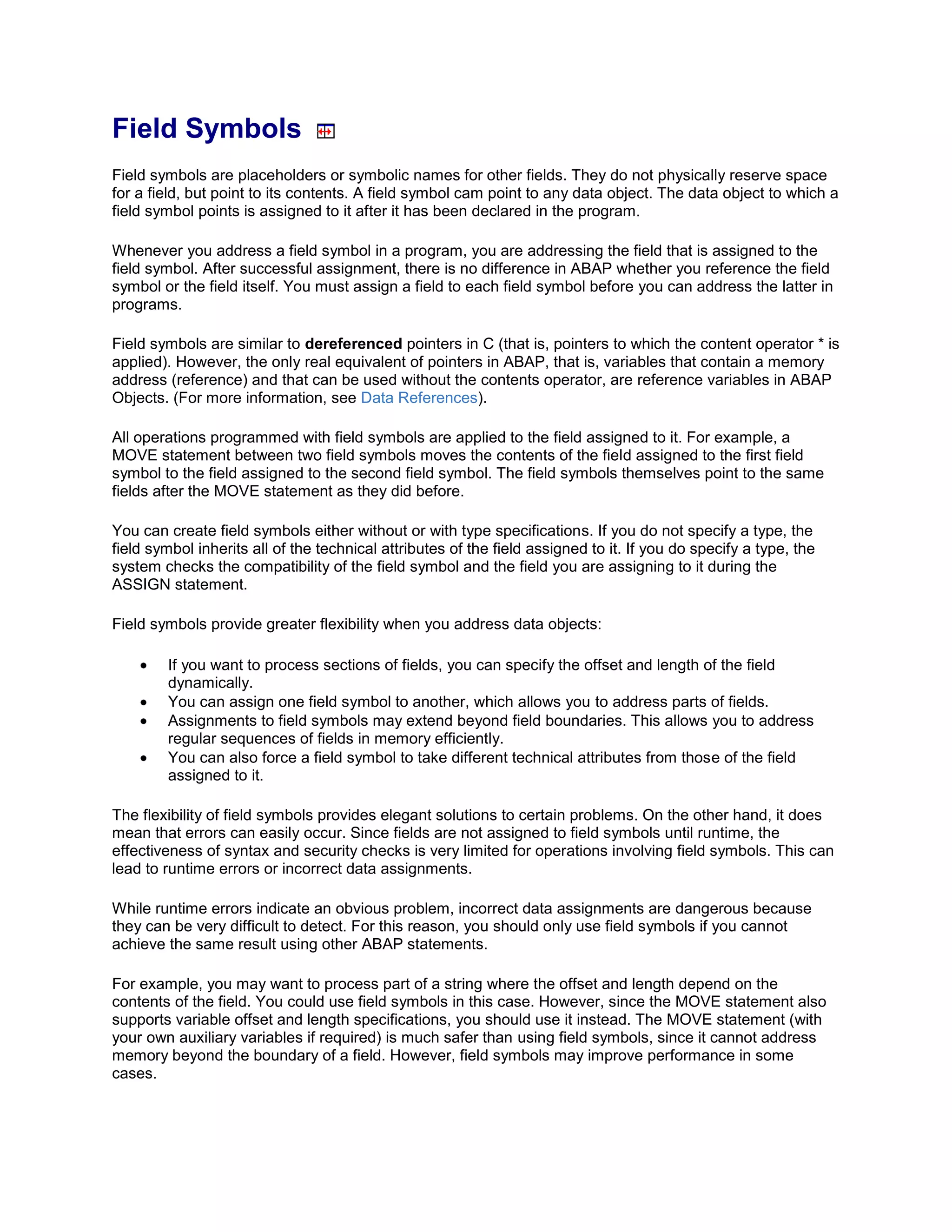 Field symbols | DOCX