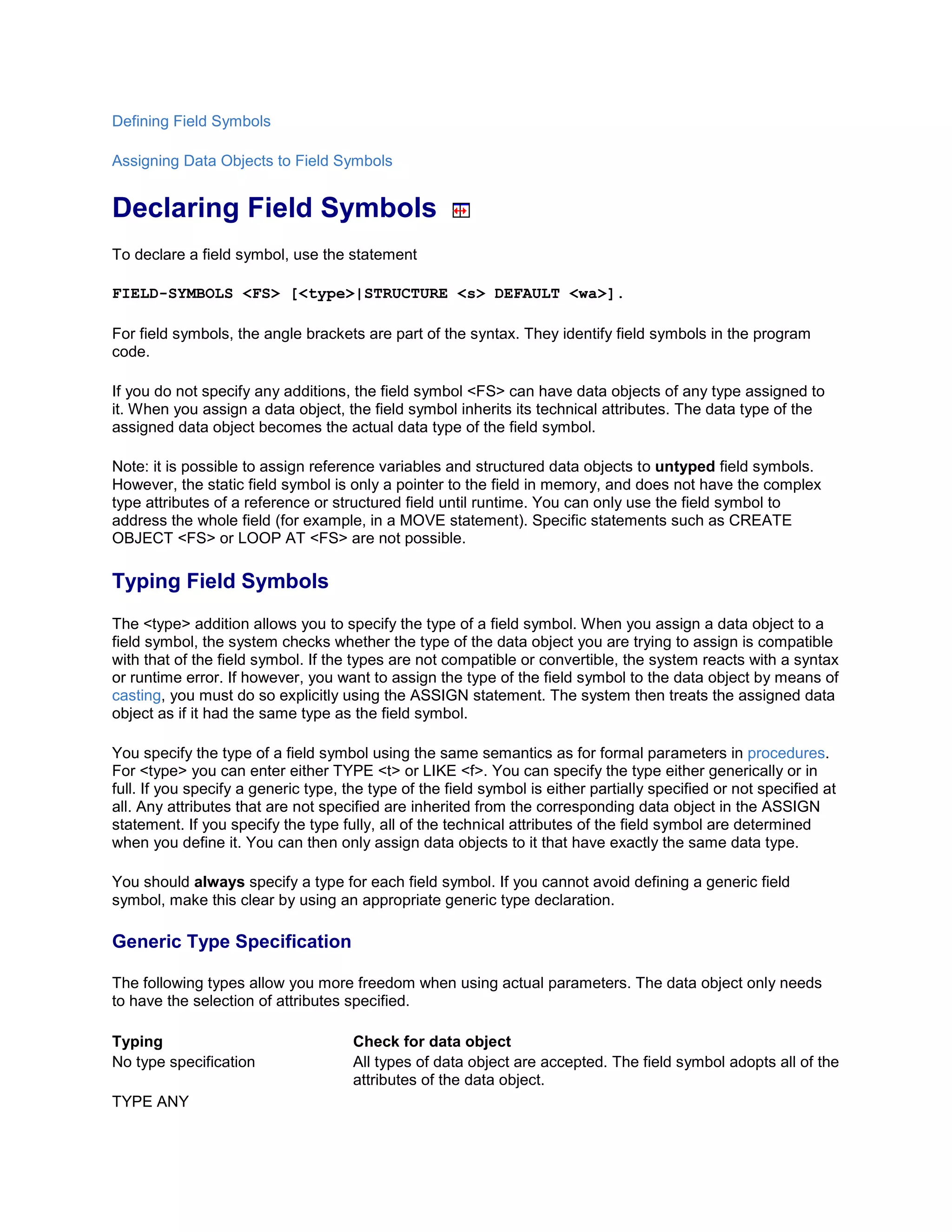 Field symbols | DOCX