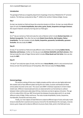 Geological Field Report of Gilgit Baltistan | PDF