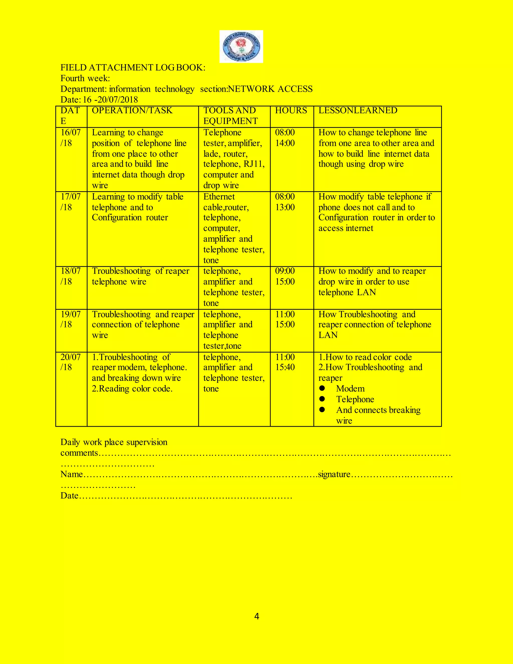 Field attachment log book | DOCX