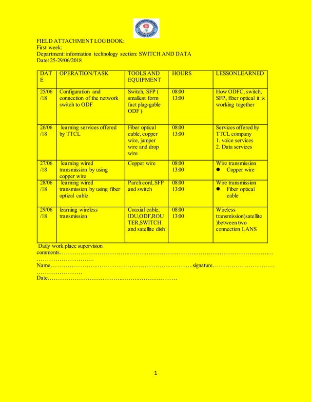 Field attachment log book | DOCX
