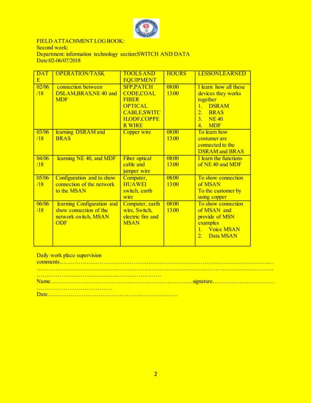 Field attachment log book | DOCX
