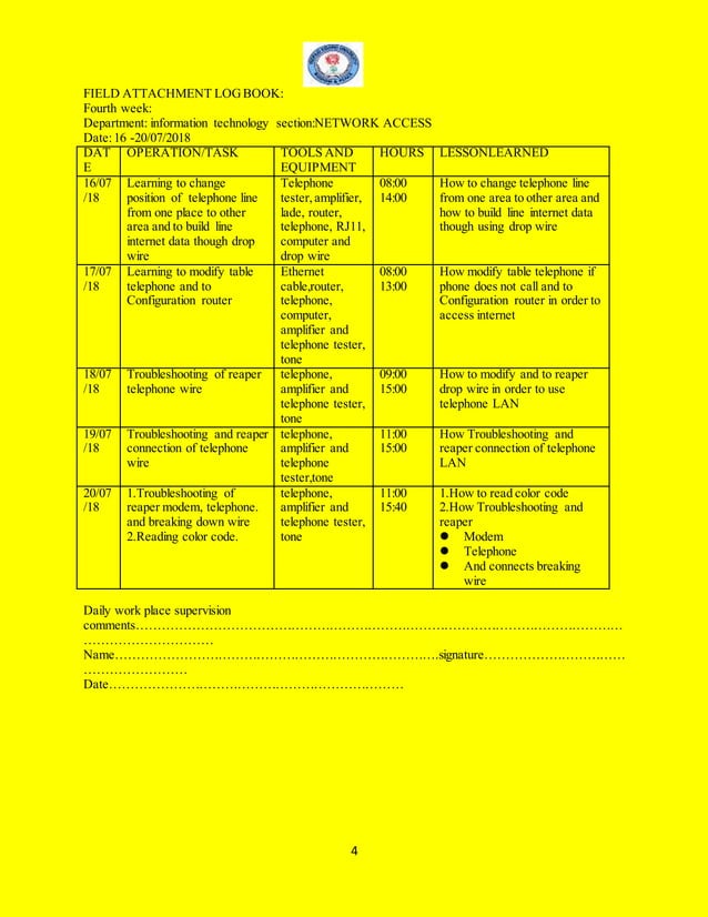 Field attachment log book | DOCX