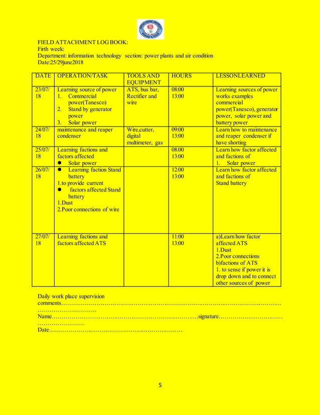 Field attachment log book | DOCX