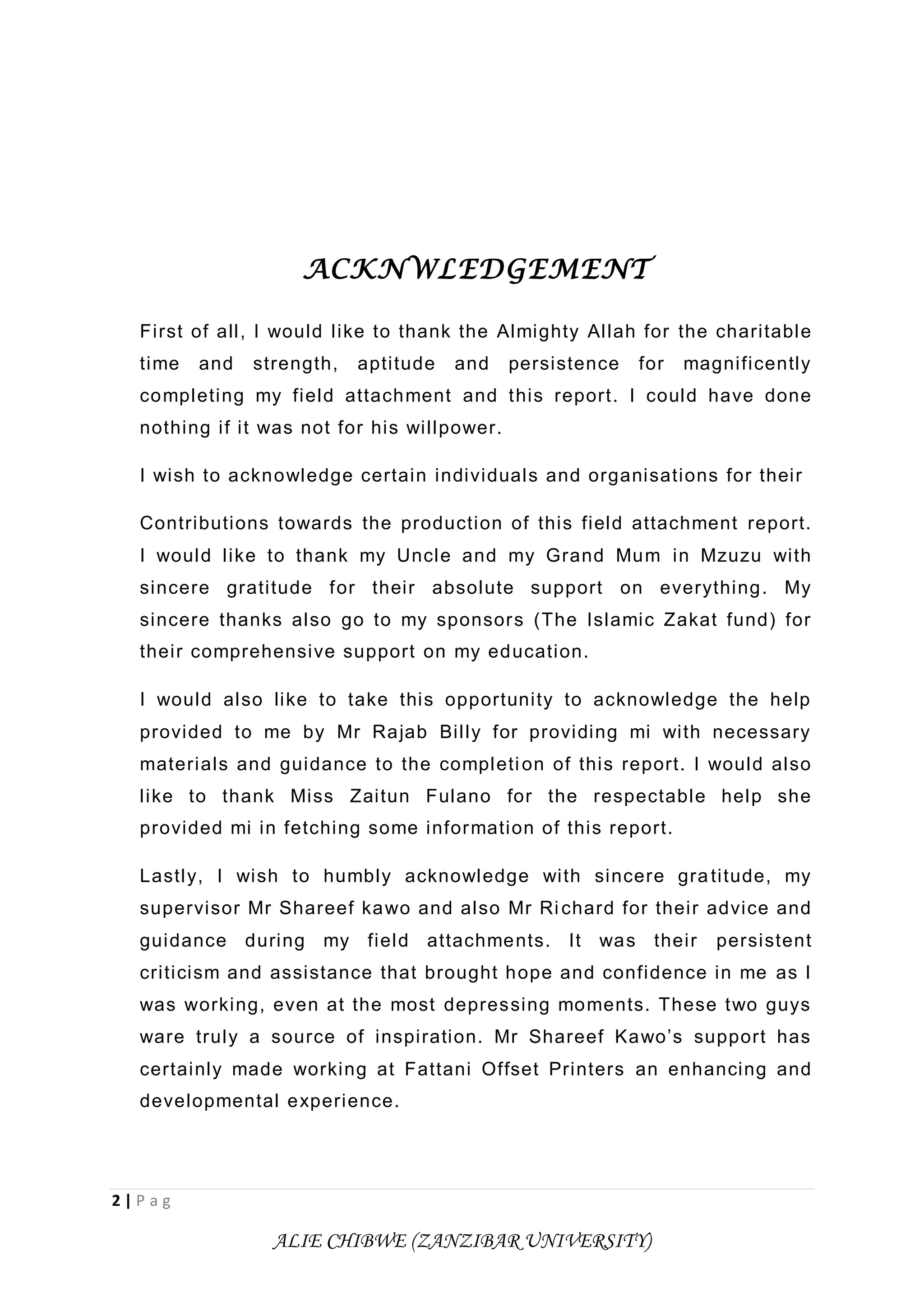 Field attachment report | PDF