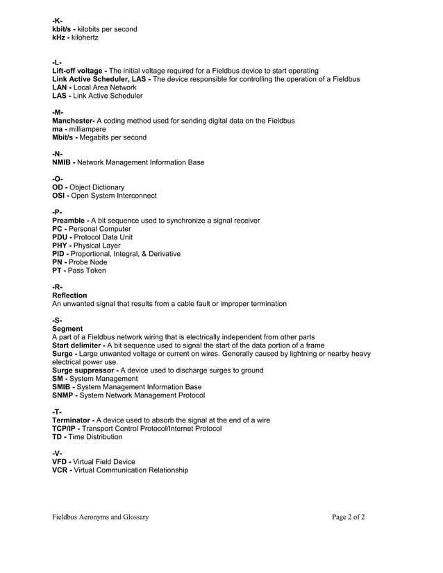 Fieldbus glossary and acronyms | PDF