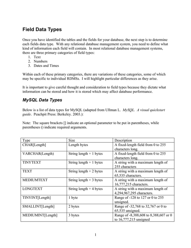Field datatypes | PDF