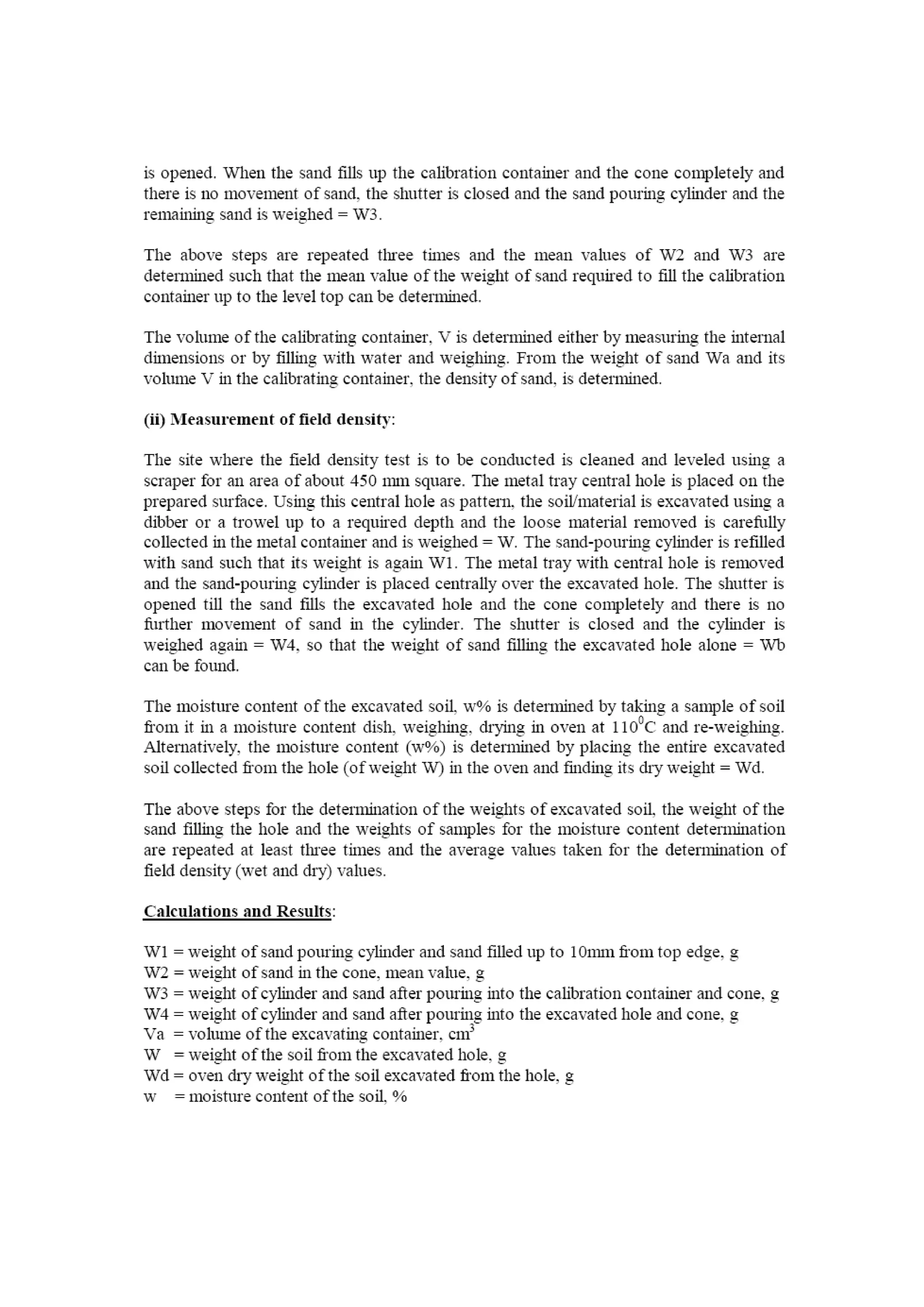 Field density test by sand replacement method | PDF